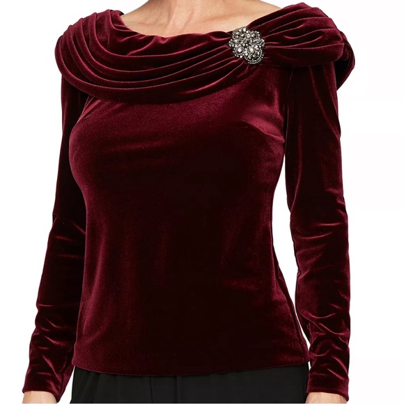 Alex Evenings | Tops | Alex Evenings Velvet Embellished Ruched Collar ...